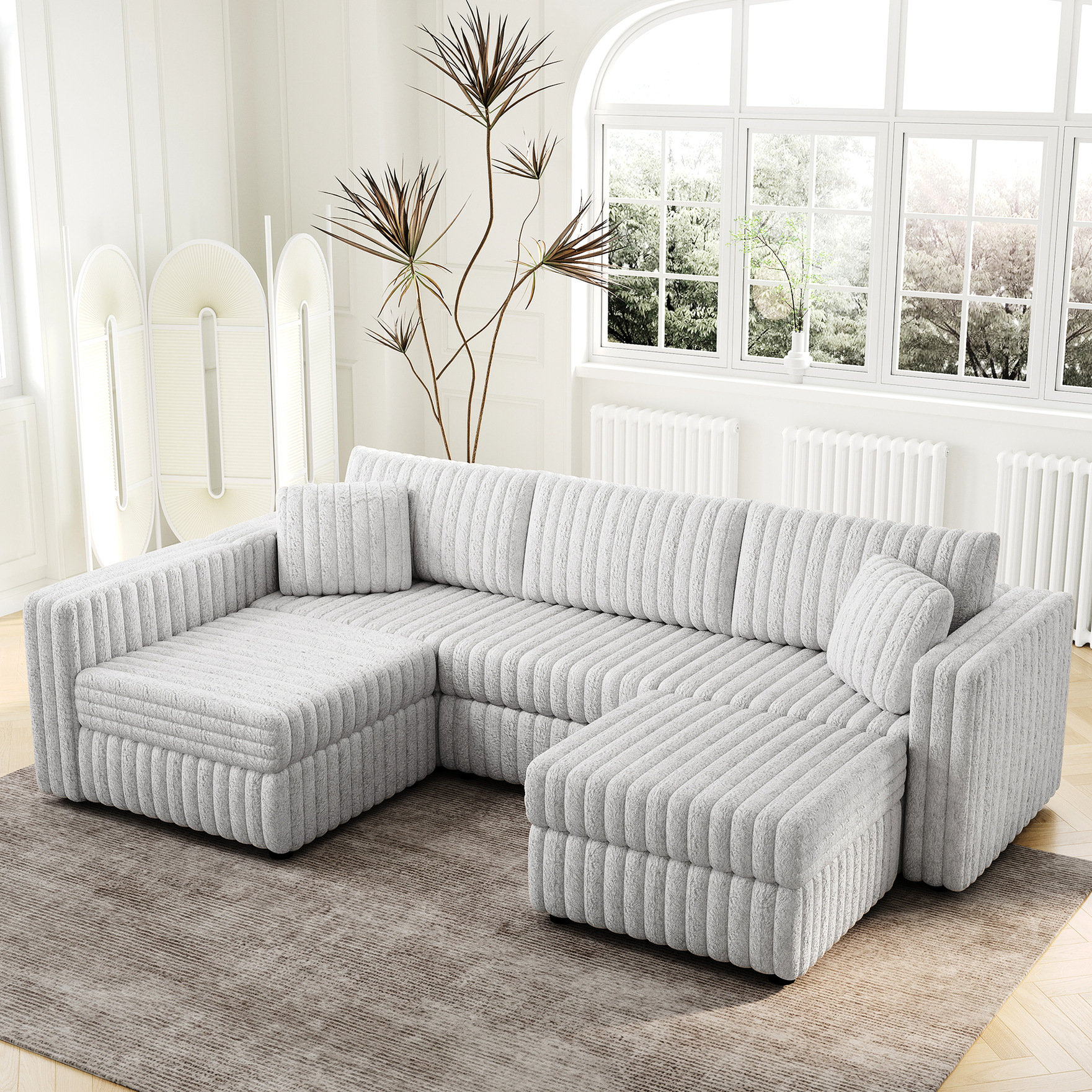 Everly Quinn 106.3" Pink U-shaped . Chic & Comfortable. With Hydraulic Lift. For Bedroom Living ...